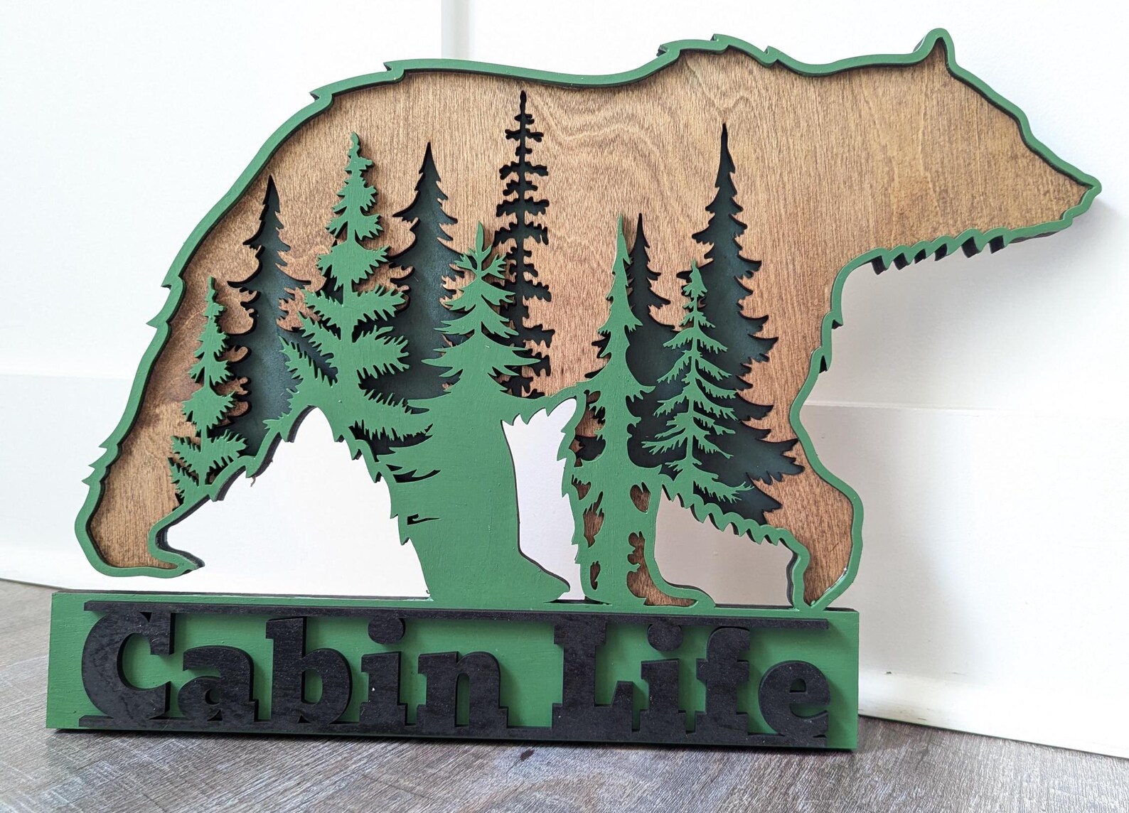 Rustic Cabin Bear Forest Welcome Sign - Handcrafted Wood Décor for Cozy ...