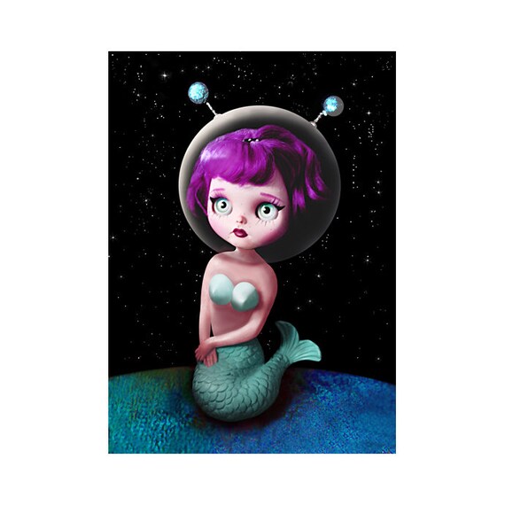 Space Mermaid Print 5 X 7 Cosmic Blythe Cutie PLANET MER CUTIE | Etsy