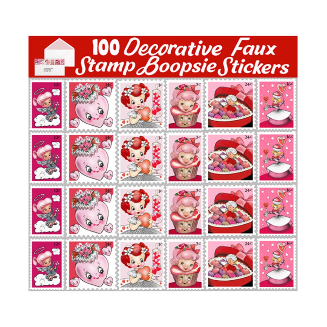 100 DECORATIVE BOOPSIE STAMP Valentine Stickers Custom Kitschy Cute - Etsy