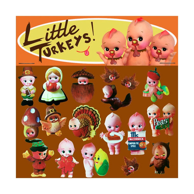 Kewpie thanksgiving stickers cute big eye dolly baby | Etsy