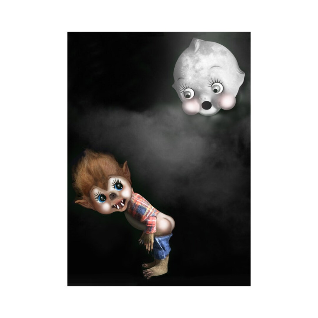 Kewpie Werewolf Print 5 X 7 Mooning the Moon - Etsy