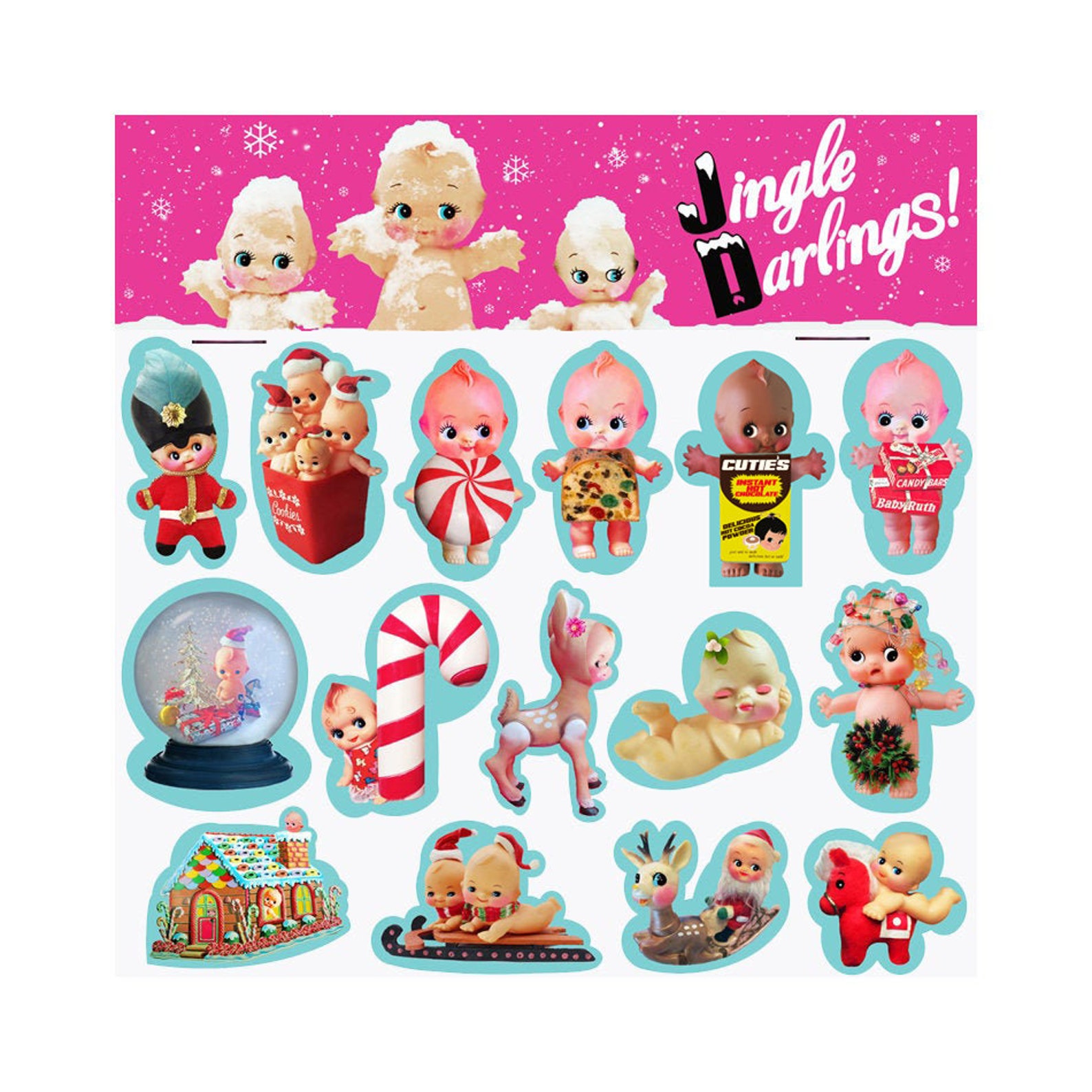Kewpie Christmas Stickers Cute Big Eye Dolly Baby Boopsiedaisy - Etsy