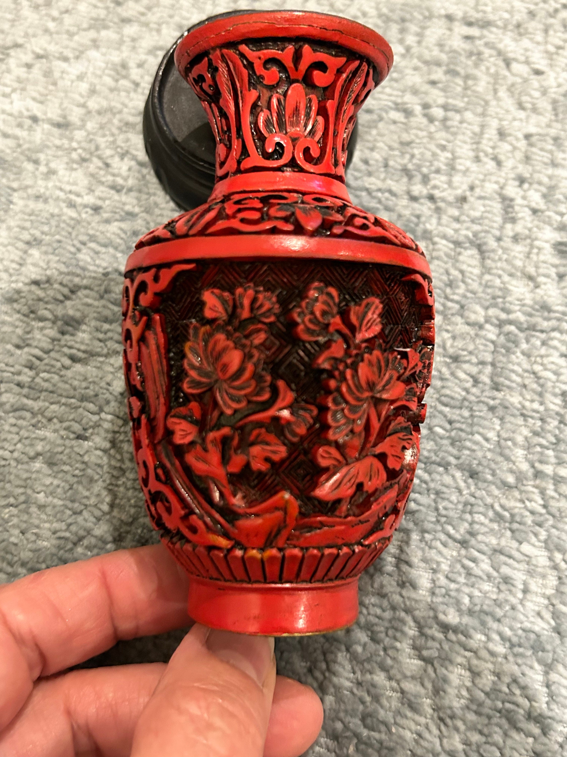 Chinese Carved Red Cinnabar Lacquer Mini Vase - Etsy