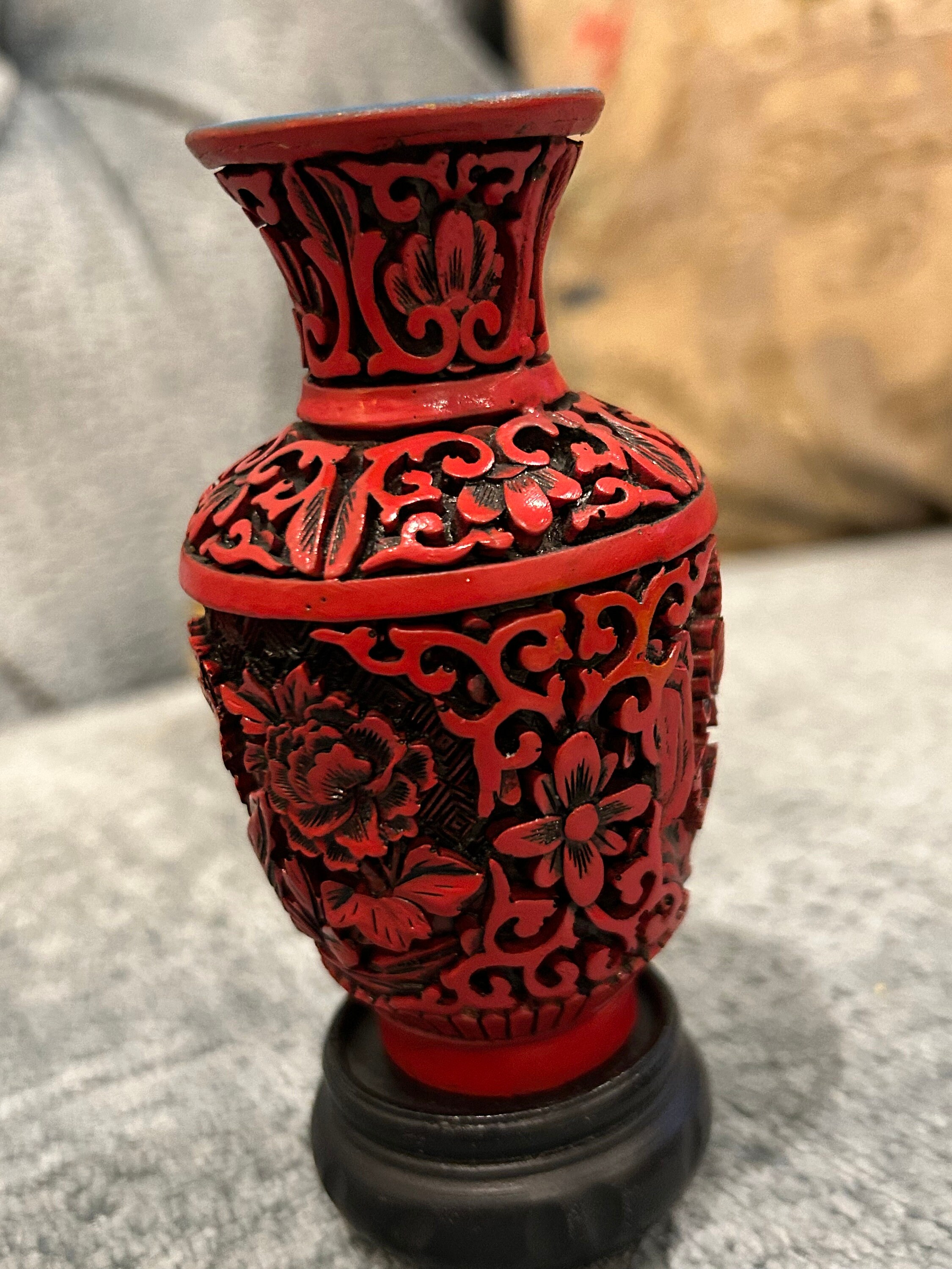 Chinese Carved Red Cinnabar Lacquer Mini Vase - Etsy