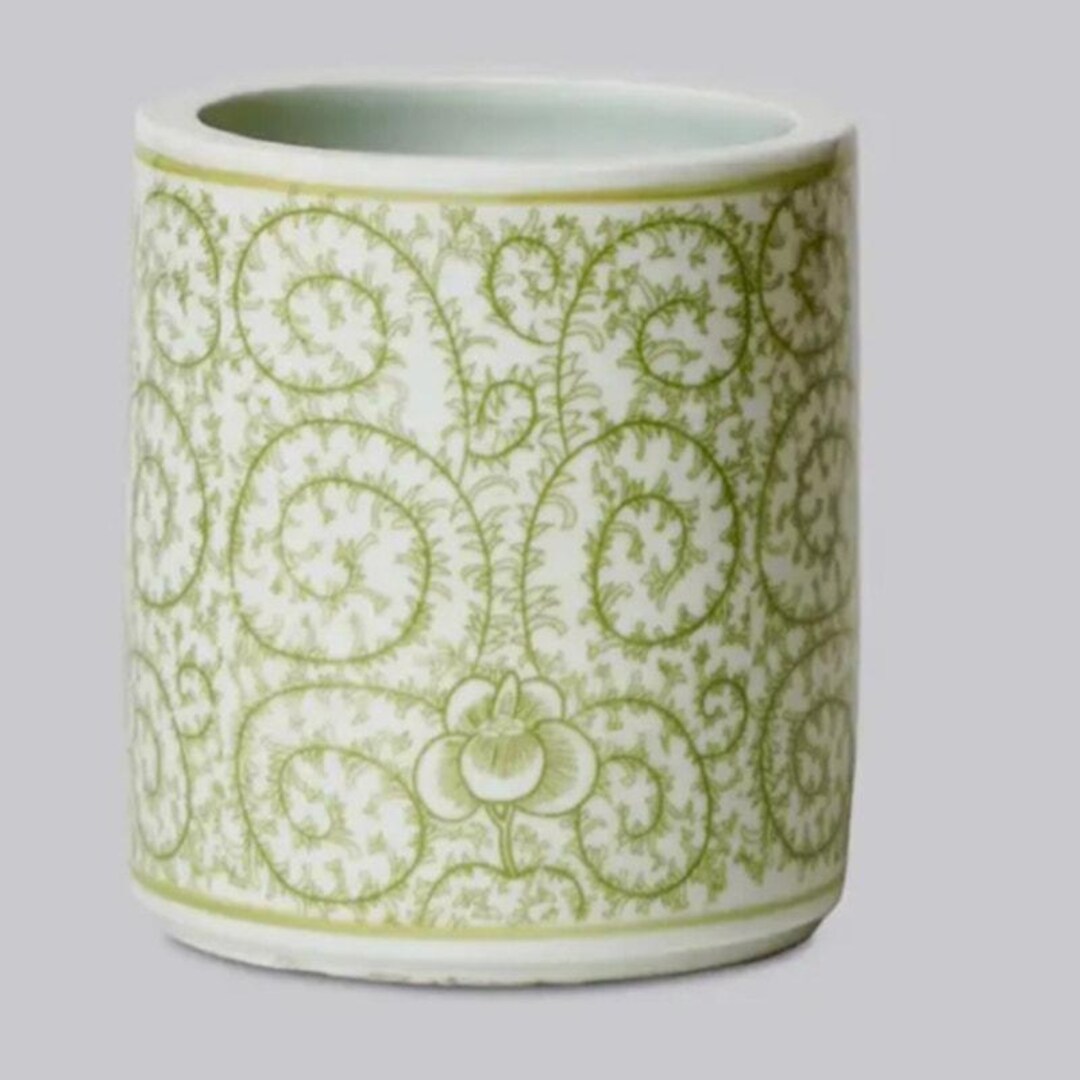 Green and White Porcelain Country Peony Cachepot - Etsy