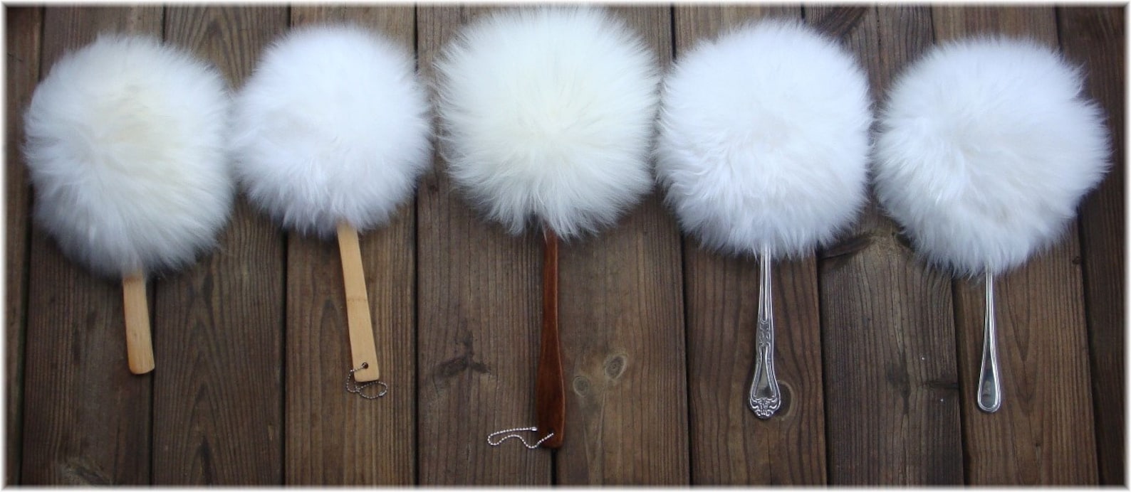Silver Long Handled Powder Puff, Handmade With Opulent Sheepskin ...