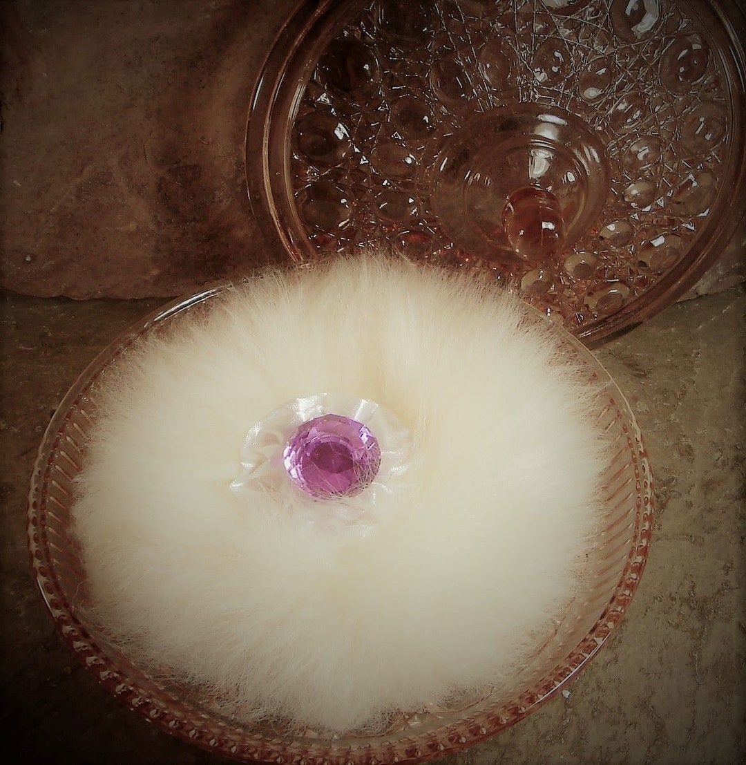 Vintage Powder Dish Set With Handmade Powder Puff, Glass Vanity Jar ...