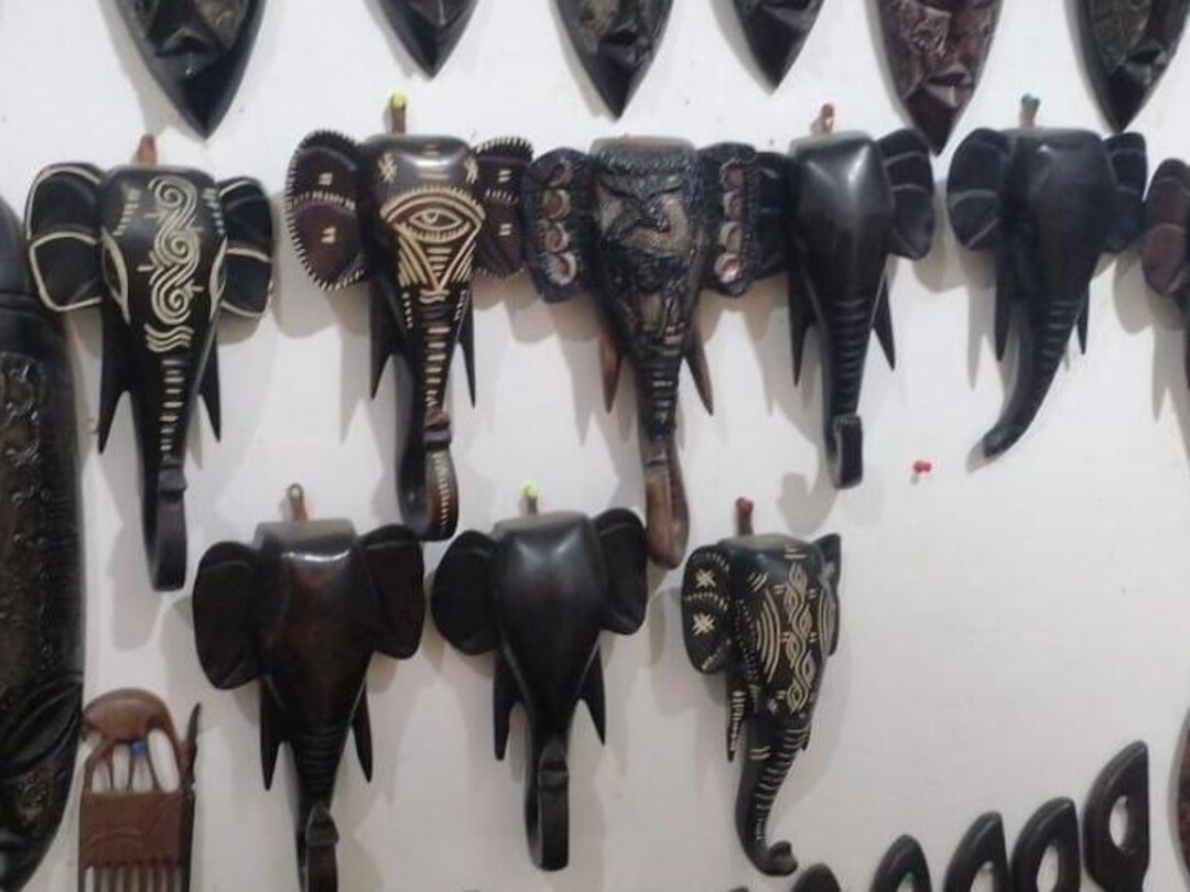 Elephant Wooden Mask, Tribal Home Decor, Crafted Wall Mask, Ethnic ...