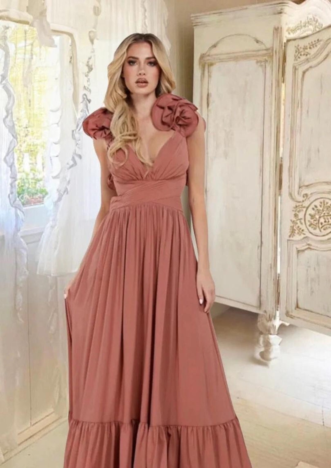 Women's Ruffle Back Maxi Dress Elegant Long Dress, Flowy Summer Gown ...