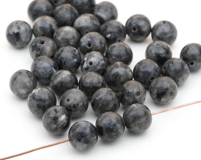 35 Pcs Round Norwegian Moonstone Beads, Black Grey Silver Flash ...
