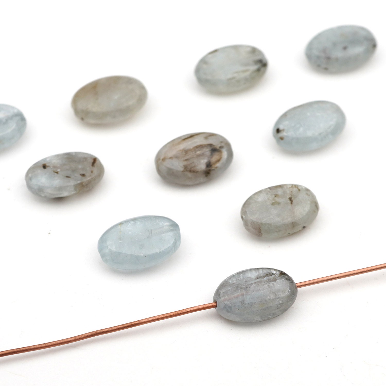 10 pcs oval kyanite beads small flat smooth semiprecious | Etsy