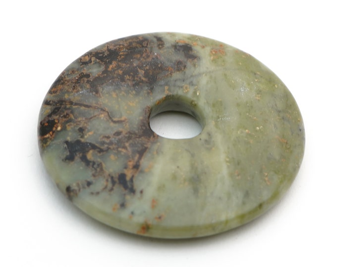 Large Light Green Serpentine Donut Pendant, Flat Round Semiprecious ...