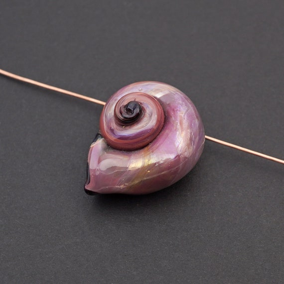 Purple and Gold Lampwork Glass Shell Bead Handmade Artisan - Etsy