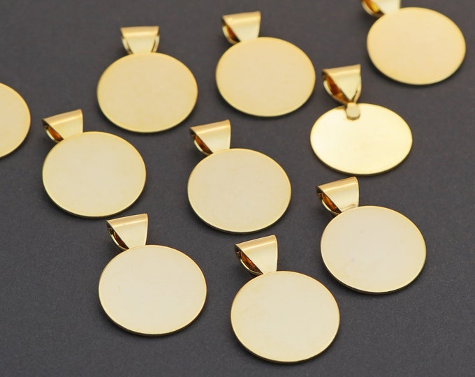 10 Pcs Glue on Bails, Plain Circular Shape, Bright Gold Plated Flat ...