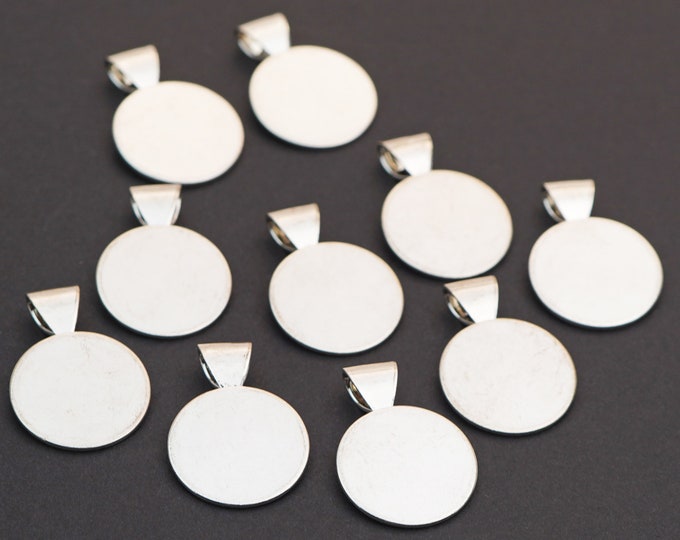 10 Pcs Glue on Bails, Plain Circular Shape, Bright Silver Plated Flat ...
