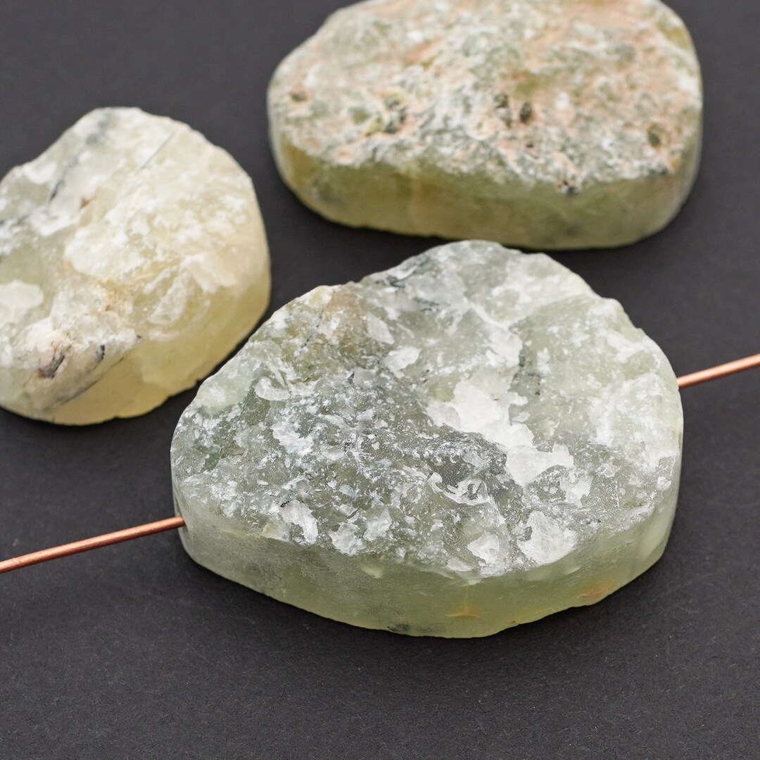 3 Pcs Prehnite Flatback Teardrop Nugget Beads, Matte Green, Opaque ...