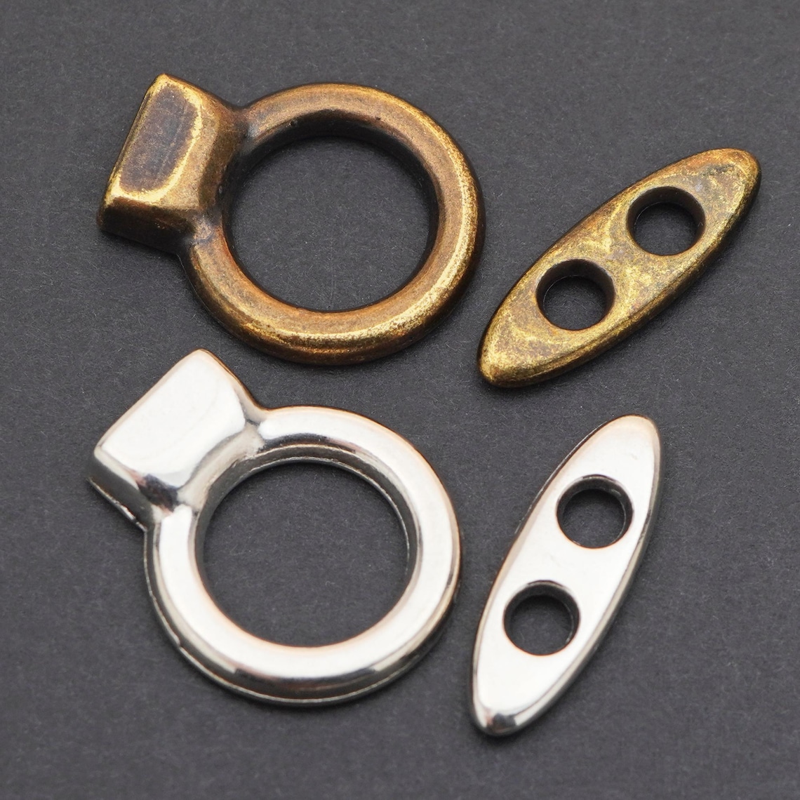 2 Sets Large Toggle Clasps for Leather, Glue in Components, Antiqued ...