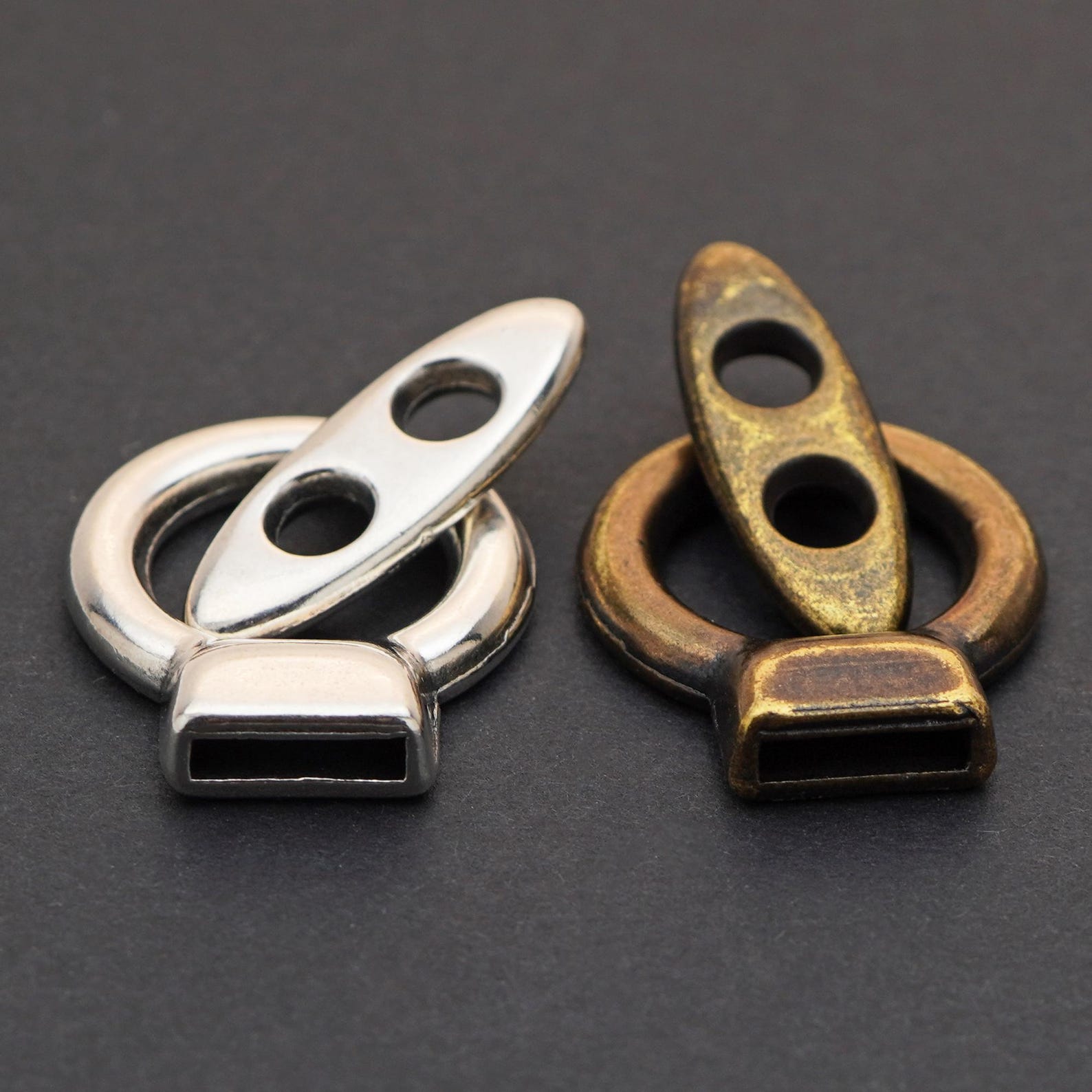 2 Sets Large Toggle Clasps for Leather, Glue in Components, Antiqued ...