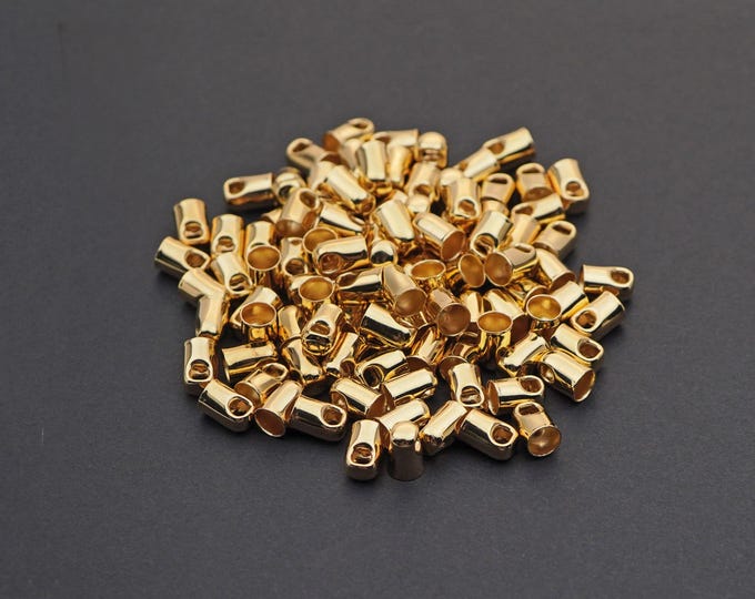 100 Pcs Small Gold Tone Leather End Caps, Plain Round With 2mm Loops ...