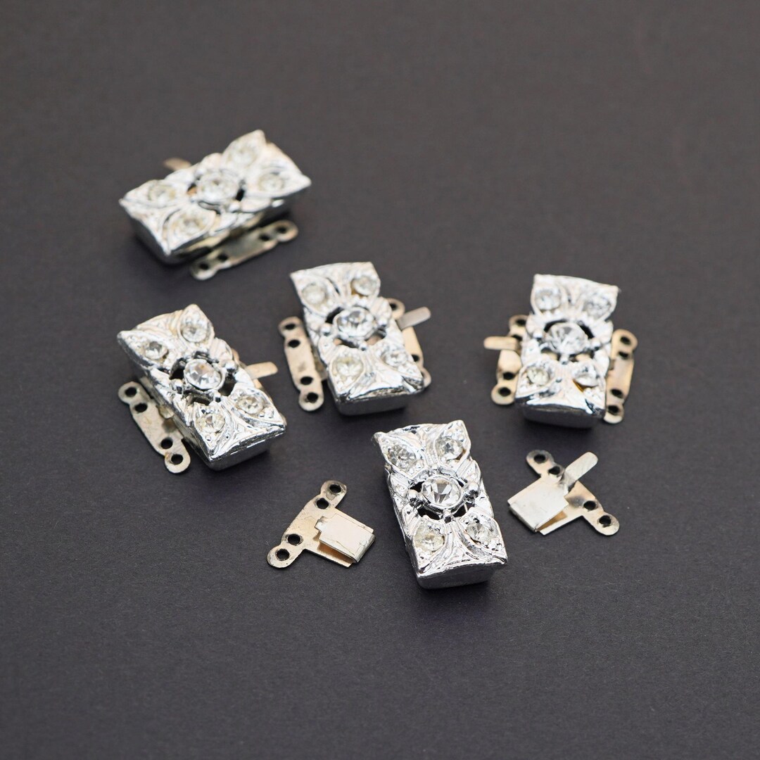 5 Pcs Vintage Rhinestone Multistrand Box Clasps, Base Metal 4 Strand ...