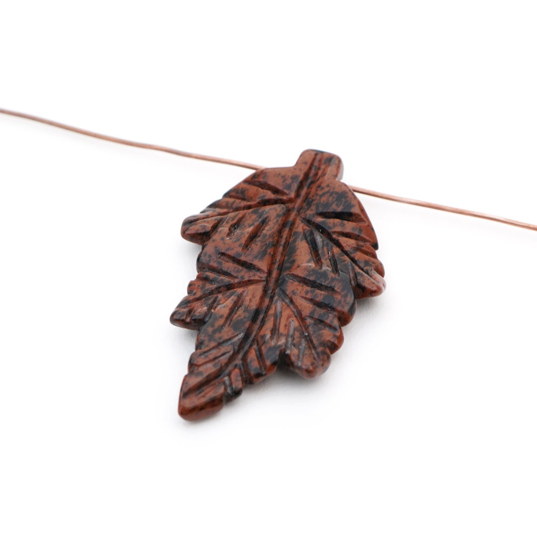 Long Carved Mahogany Obsidian Leaf Pendant, Rust Red Black Top Drilled ...