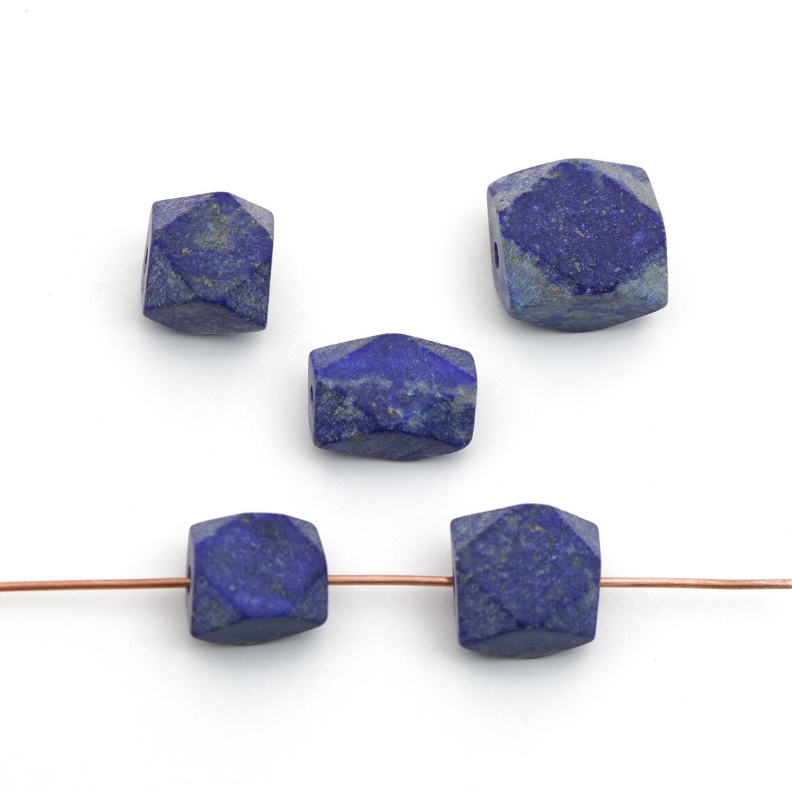 5 Pcs Matte Lapis Cornerless Cube Shape Beads, Opaque Blue Semiprecious ...