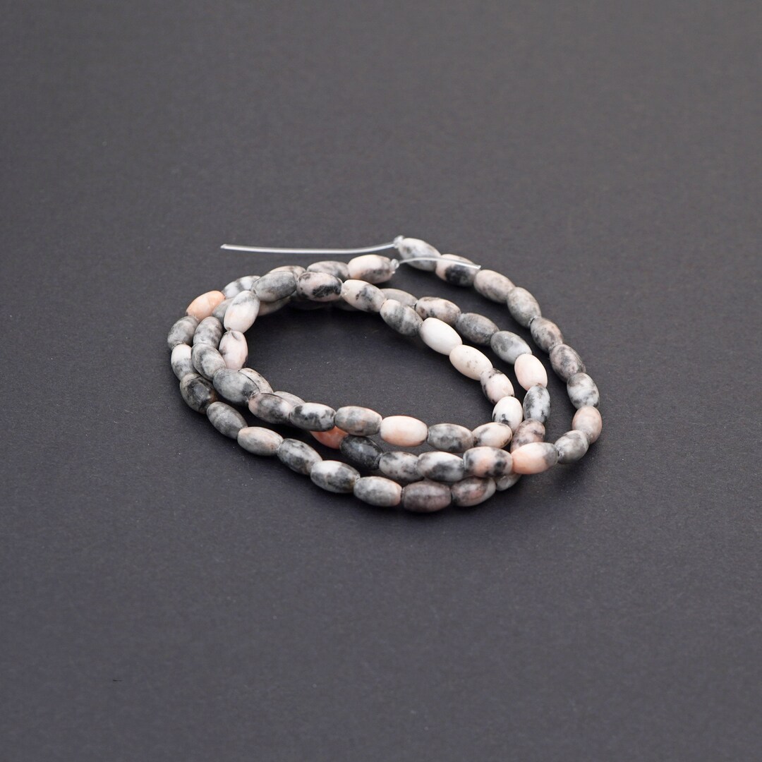 One Strand Small Oval Pink Zebra Jasper Beads, Grey Multicolor ...