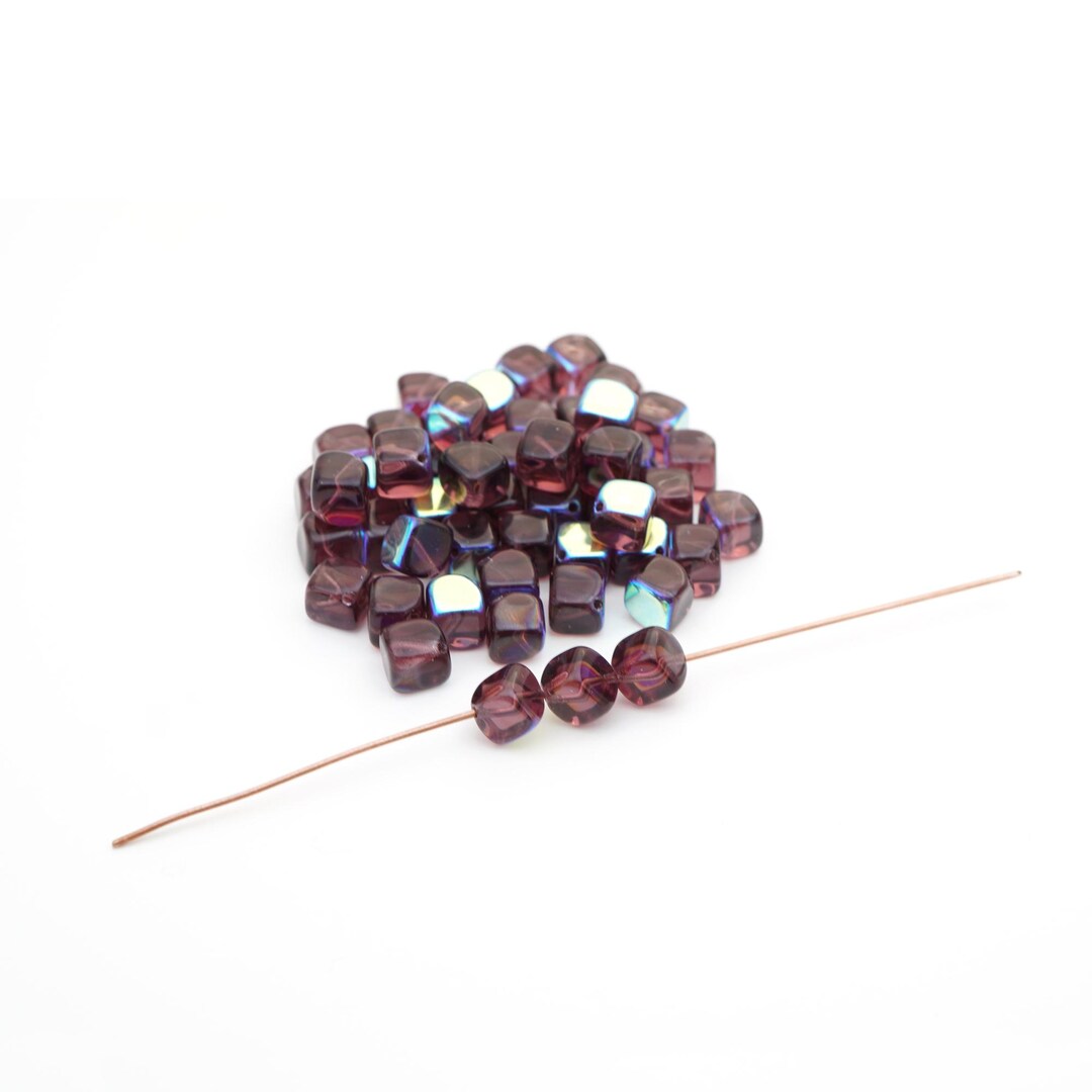 50 Pcs Small Purple AB Czech Cubes, Amethyst Color Diagonally Drilled ...