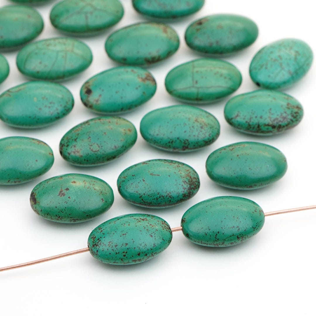 23 Pcs Flat Oval Dyed Magnesite Beads, Closeout, Green Turquoise Color ...