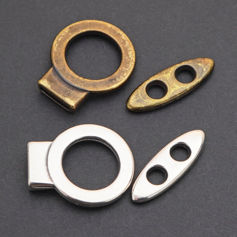 2 Sets Large Toggle Clasps for Leather, Glue in Components, Antiqued ...