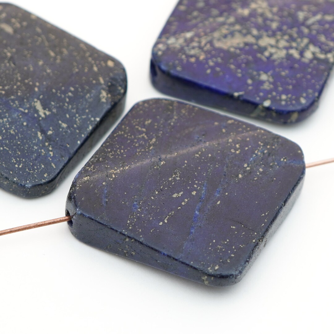 3 Pcs Large Flat Diamond Shape Lapis Beads, Dark Blue and Gold Color ...