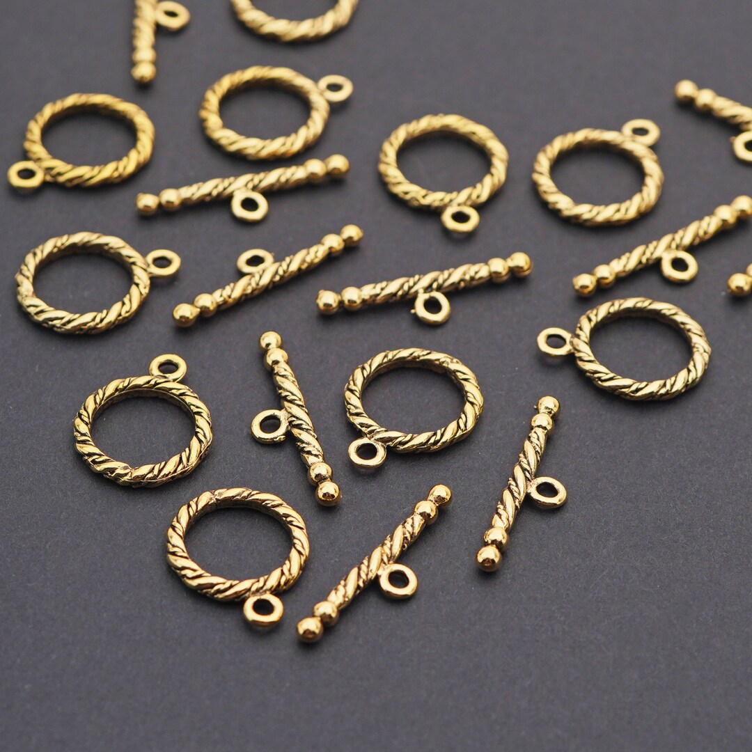 10 Sets Large Gold Plated Toggle Clasps With Twisted Designs, 20mm ...