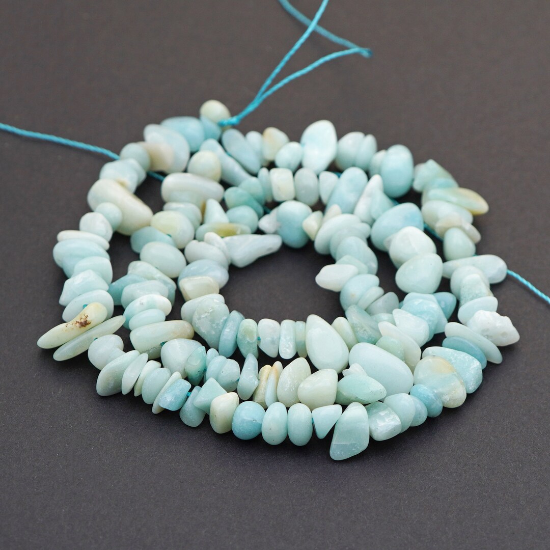 Small Light Blue Amazonite Chip Beads, 15" Strand Opaque Semiprecious ...