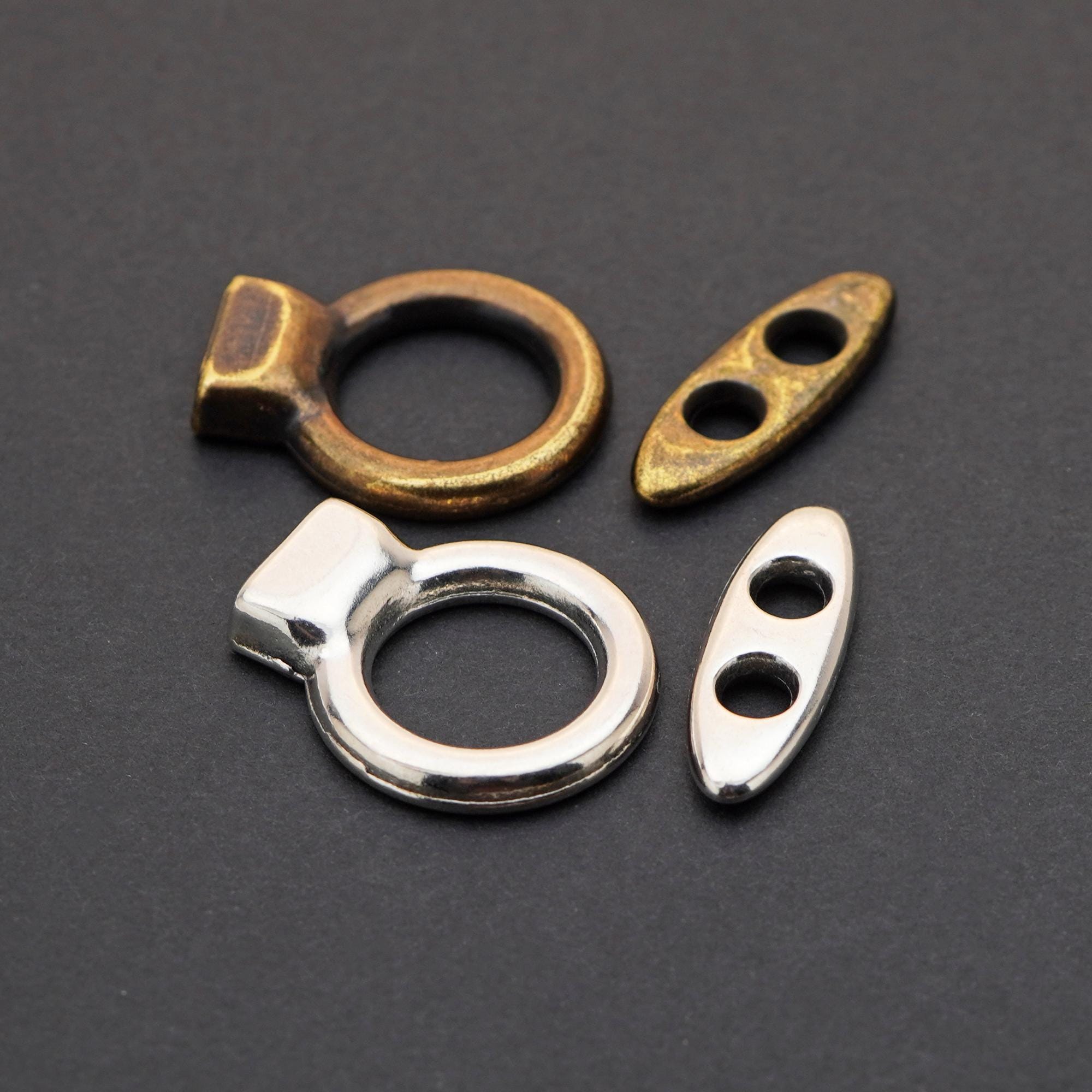 2 Sets Large Toggle Clasps for Leather, Glue in Components, Antiqued ...