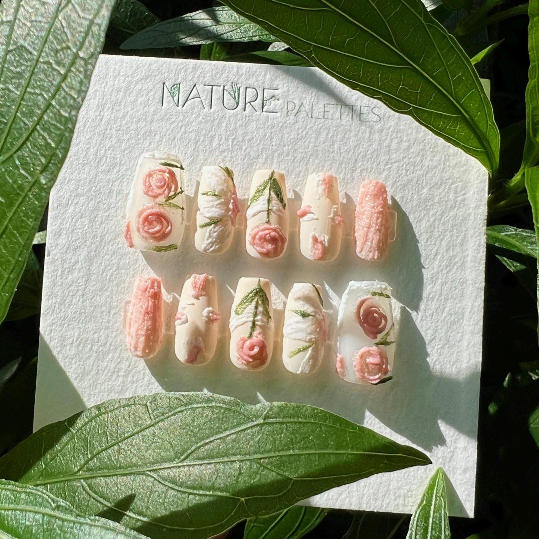 Monets Multiflora Rose Oil Painting Press-on Nails Romantic Hand ...