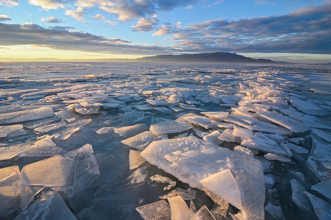 Ice Sheets Sunset V1 - Utah Lake, Utah - Photograph Print Poster ...