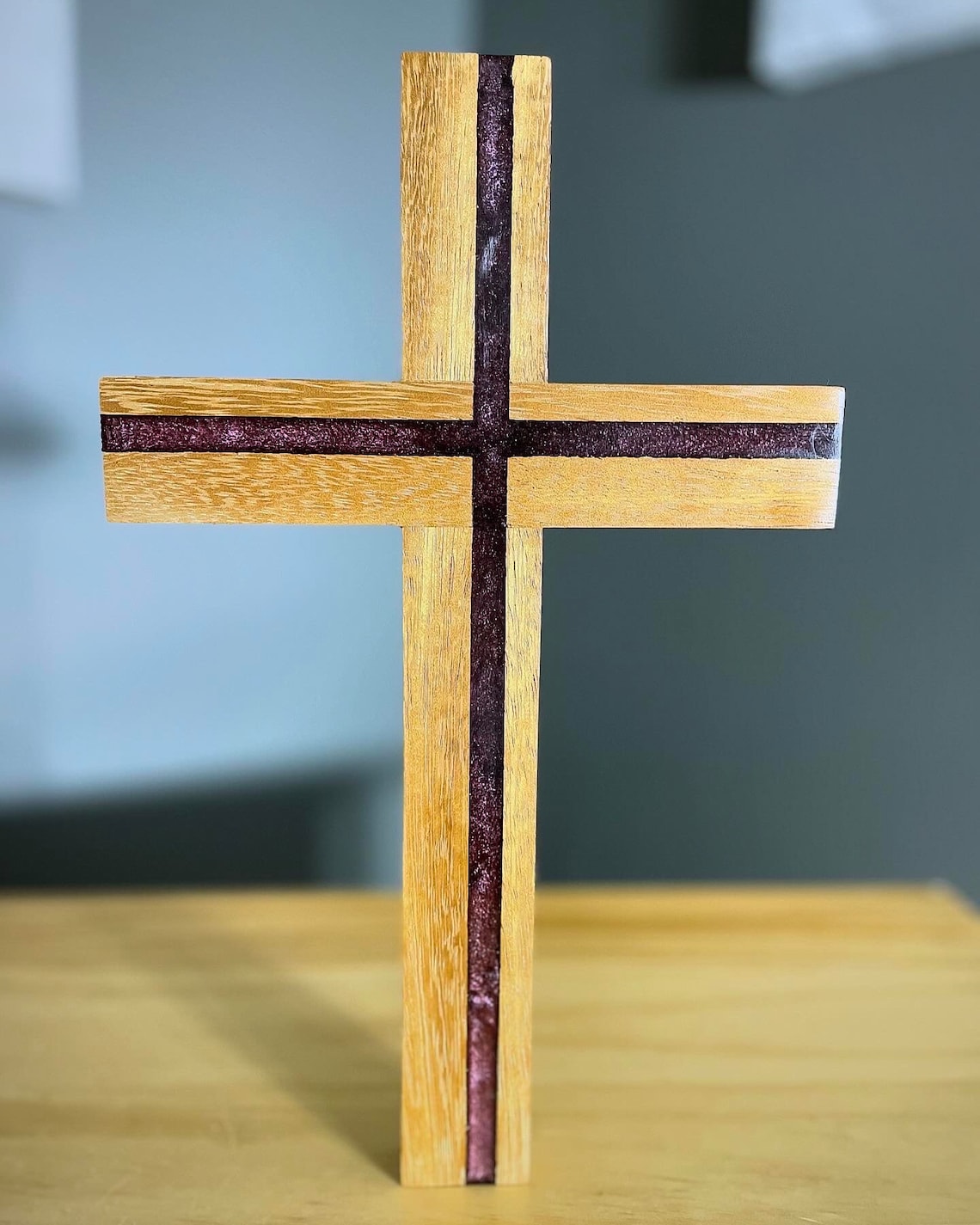 Handcrafted Wooden Cross With Colorful Resin Inlay - Unique Christian ...