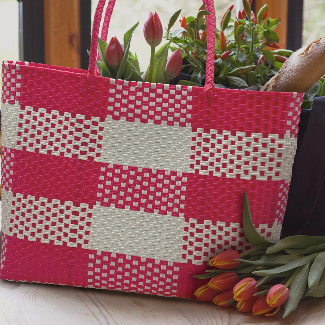 Large SUMMER TOTE BAG. Woven With Boho Recycled Plastic. Colorful and ...