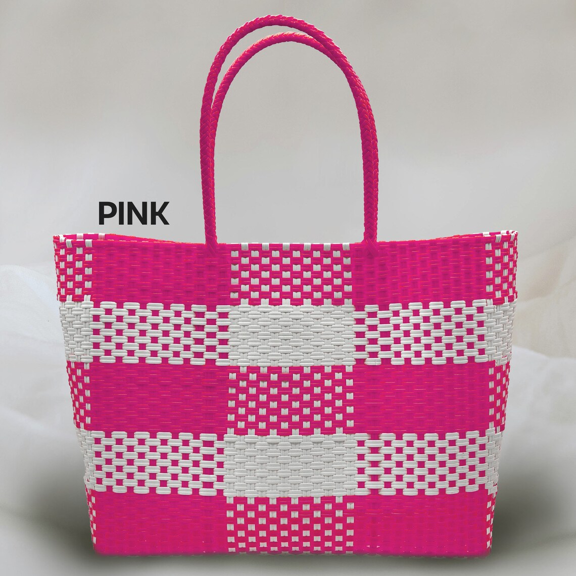 Large SUMMER TOTE BAG. Woven With Boho Recycled Plastic. Colorful and ...