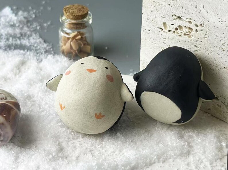 Cute Penguin Ceramics Statue Desk Decor, Handmade Ceramic Penguin ...