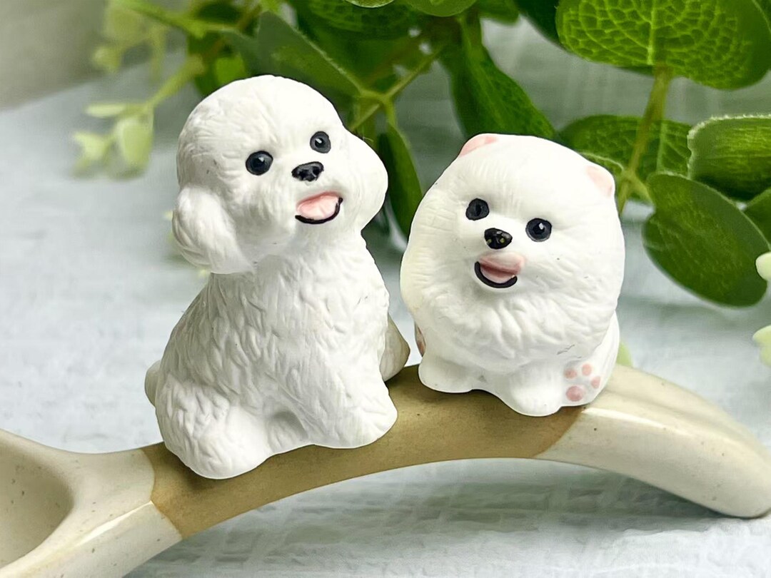 Miniature White Puppies Ceramics Statue Desk Pet Gifts, Cute Small ...