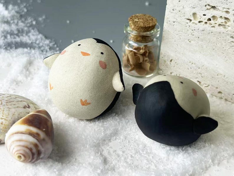Cute Penguin Ceramics Statue Desk Decor, Handmade Ceramic Penguin ...