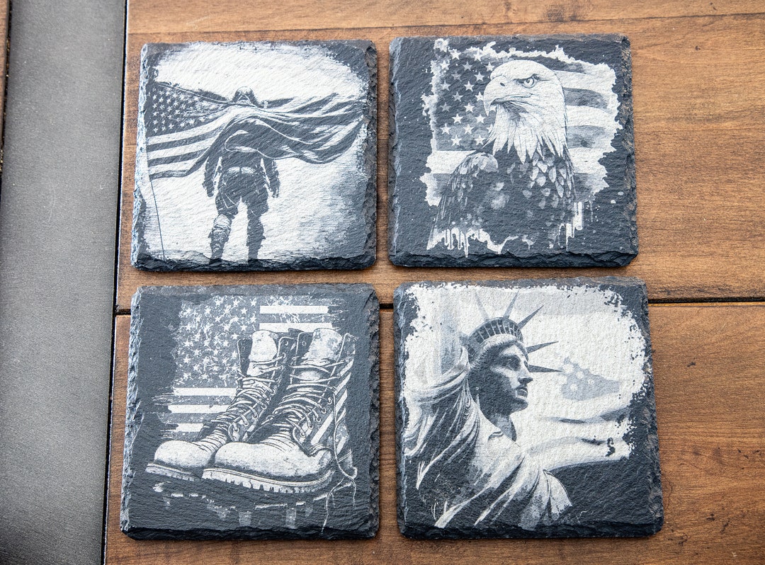 Patriotic Coasters 4" X 4" Slate Patriotic Engraved Coaster Set Patriot ...
