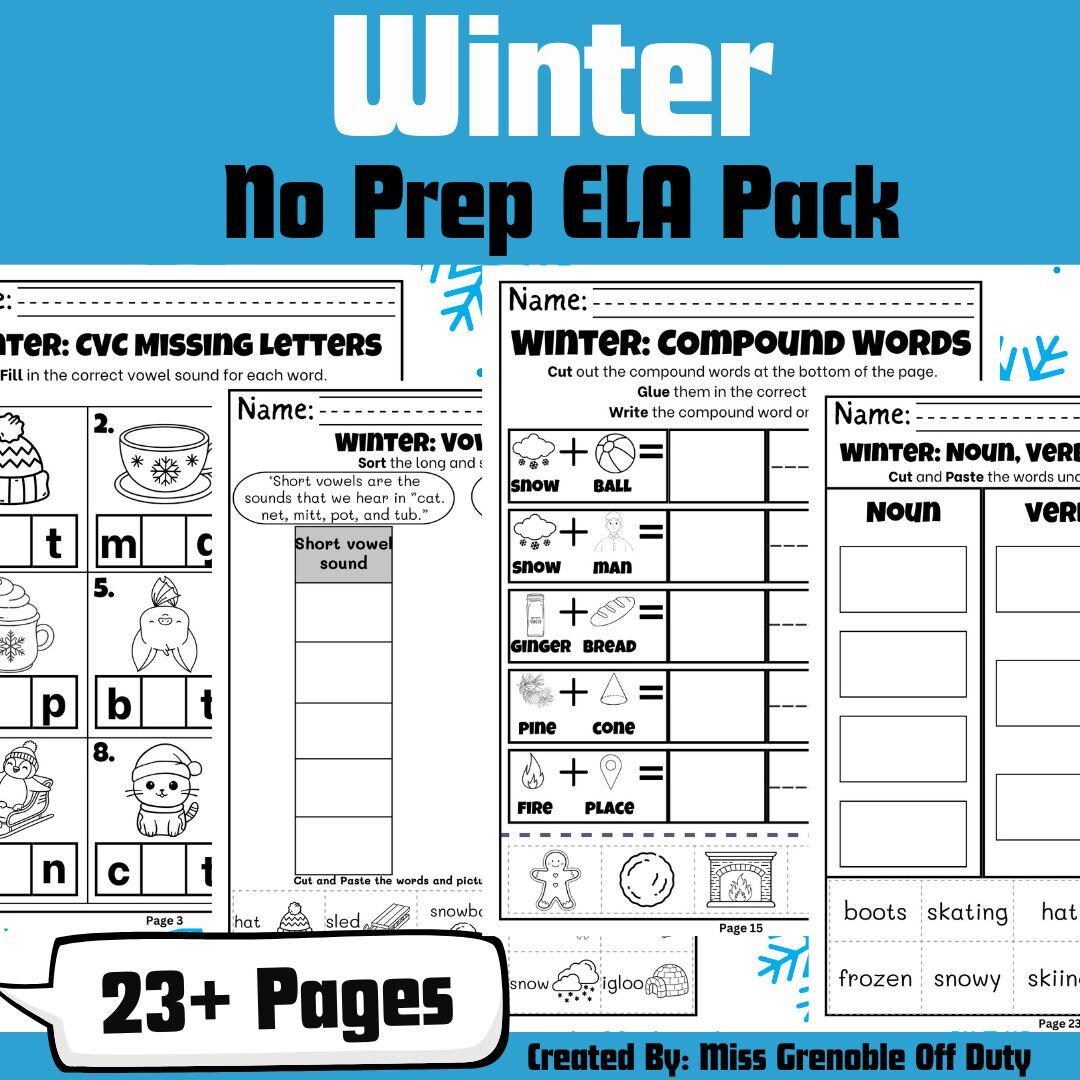 Winter ELA Worksheet Activities | No Prep | 1st, 2nd Grade - Etsy