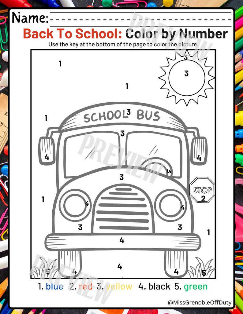 Back to School Color by Number Worksheet | Kindergarten & 1st Grade ...
