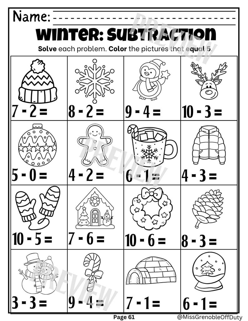 Winter Math Worksheet Activities | No Prep | 1st, 2nd Grade - Etsy