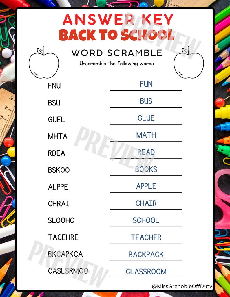Back to School Word Scramble Worksheet | 1st Grade Fun Literacy ...