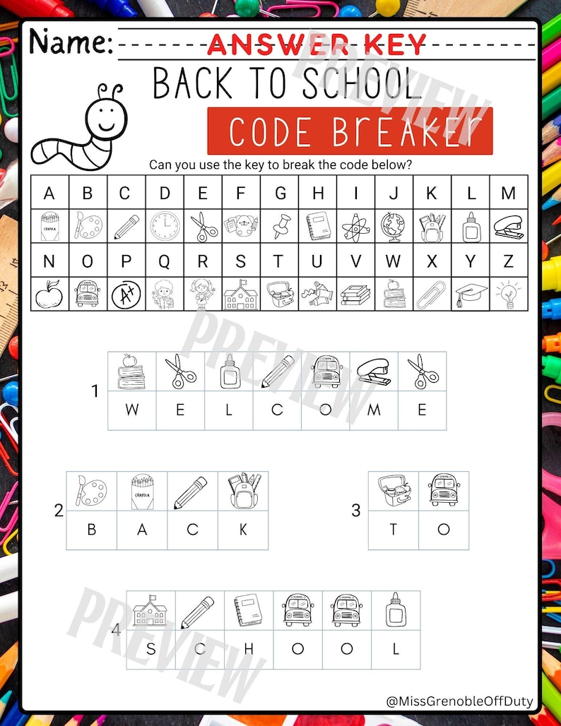 Back to School Code Breaker Worksheet | Fun Printable Activity for Kids ...