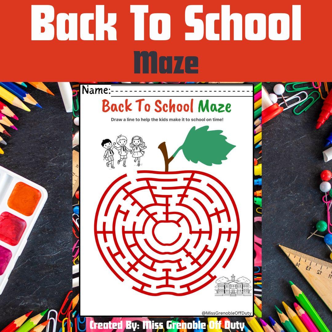 Back to School Maze Worksheet | 1st Grade Fun Apple Maze Printable for ...