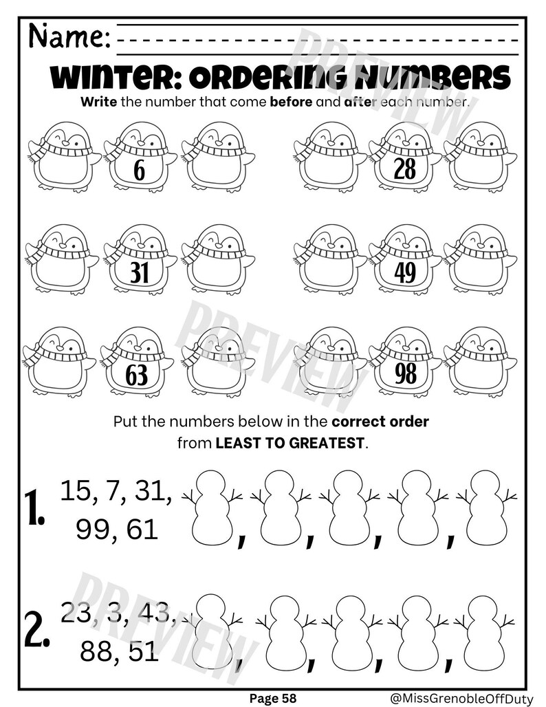 Winter Math Worksheet Activities | No Prep | 1st, 2nd Grade - Etsy